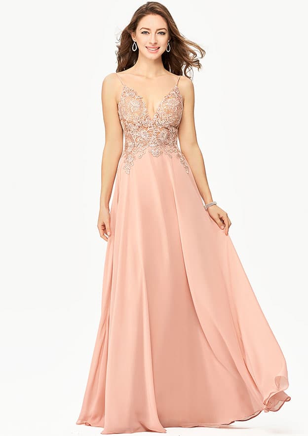 A-line V Neck Chiffon Long/Floor-Length Prom Dress With Sequins ...