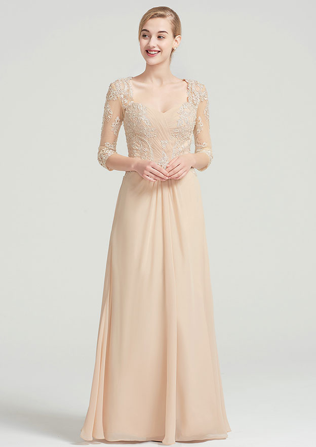 3/4 Sleeve Sweetheart Long/Floor-Length A-line/Princess Chiffon Dress ...