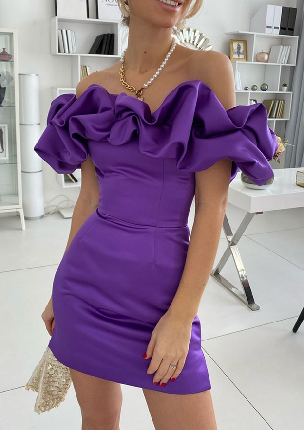 Sheath/Column Off-the-Shoulder Satin Short/Mini Cocktail Dress With ...