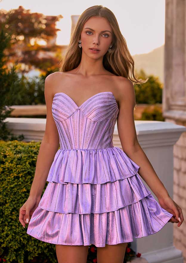 A-line Silk like Satin Graduation Dress V Neck Short/Mini with Beading ...